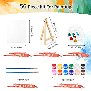 8 Pack 8 * 10In Canvas Boards for Painting, Art Canvas for Drawing with 16 Brushes & 8 Paint Trays & 16 Acrylic Paint, Mini Painting Canvas with Easel Set, Painting Kits for Adults & Kids Party