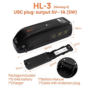 QWW 48V13AH 1400W Electric Bicycle Battery with Waterproof Bag and Charger