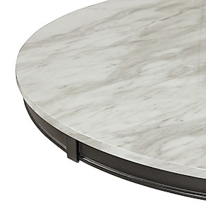 Modern 5-Piece Round Table and Chairs Set for 4 Persons, Solid Wood Dining Table Set with 4 Dining Chairs, Marble Veneer Kitchen Table Sets for Small Space Dining Room (Gray+Marble Veneer Table)