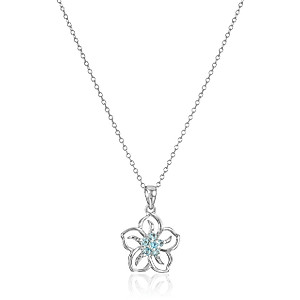 Amazon Essentials Sterling Silver Created Aquamarine Flower Pendant Necklace, 18" (previously Amazon Collection)