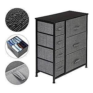 Kcelarec Drawer Dresser Storage Organizer 7-Drawer Closet Shelves, Sturdy Steel Frame Wood Top with Easy Pull Fabric Bins for Clothing, Blankets (Grey)