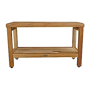EcoDecors Eleganto Shower Bench 30” Teak Wood Garden Bench with Storage Shelf Wooden Seat Patio Bench Natural Wood Shower Bench for Indoors and Outdoors