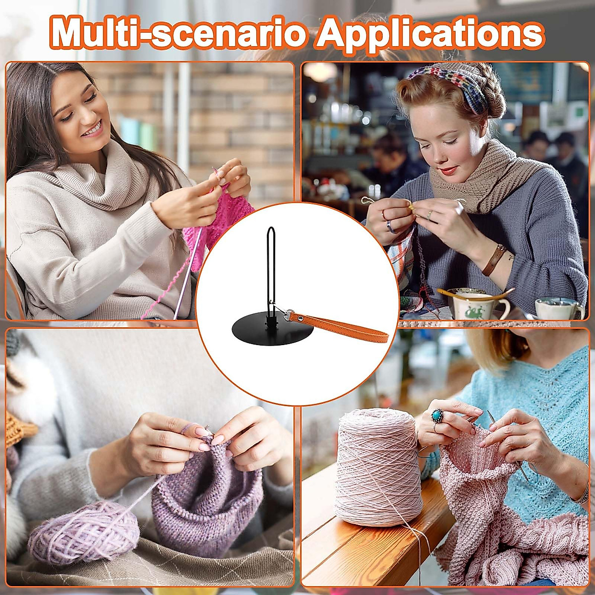 XANGNIER Portable Wrist Yarn Holder with Leather Wristlet Strap,Stainless Steel Yarn Ball Holder for Crocheting on The Go,Yarn Storage Organizer Knitting Supplies Crochet Accessories and Gadgets Gift