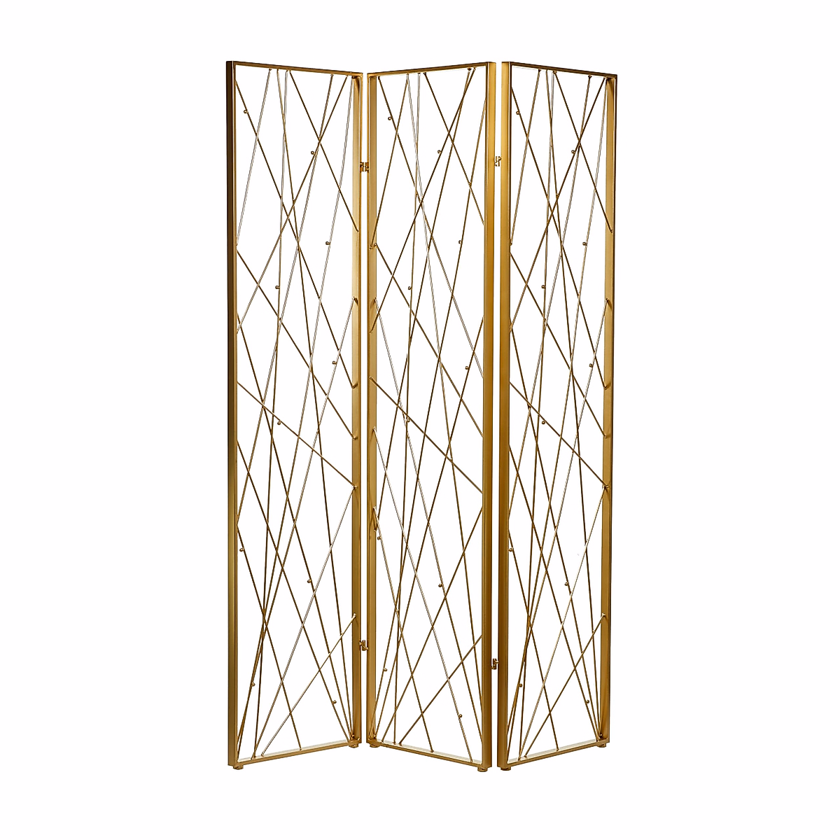 Deco 79 Metal Abstract Partition Room Divider Screen Foldable Partition Wire Rod 3 Panel Privacy Screen with Small Ball Accents, Room Partition 59" x 2" x 79", Gold