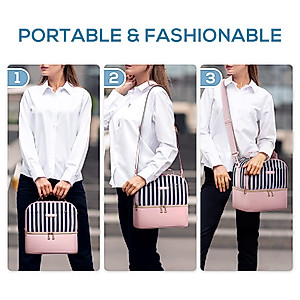 TOURIT Lunch Bag Women Double Deck Lunch Box Insulated Lunch Cooler for Women Men Work, Pink Stripes