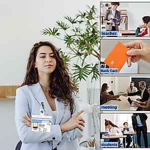 Rcybeo 60 Sets Name Tag Holders ID Badge Holders with Clips Clear PVC Card Holder Name Tags Heavy Duty Waterproof Resealable Zipper Seal Name Holder