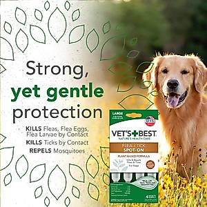 Vet's Best Flea and Tick Spot-on Drops, Topical Flea and Tick Prevention for Dogs - Plant-Based Formula - Certified Natural Oils - for Large Dogs - 4 Month Supply