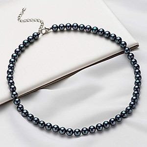 Beaded Strand Pearl Choker Necklace - Fashion Jewelry Birthday Gifts For Women(22-8mm Black)