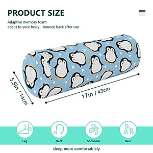 Vnurnrn Cute Blue Penguin Cartoon Neck Support Pillow Round Neck Roll Bolster Cylinder Pillow Cervical Pillows Arm Pillow for Leg Knee Back Head Support for Bedroom Camp Work Women Men