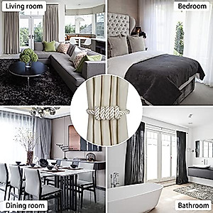 BEL AVENIR Magnetic Curtain Tiebacks, Decorative Drapery Holdbacks Modern Woven Tie-Backs with Exquisite Knot (Beige, 2 Pack)