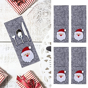 4 Pieces Christmas Cutlery Holder Costume Silverware Holder Burlap Utensil Holder Knife Fork Bags Christmas Dinner Table Decorations