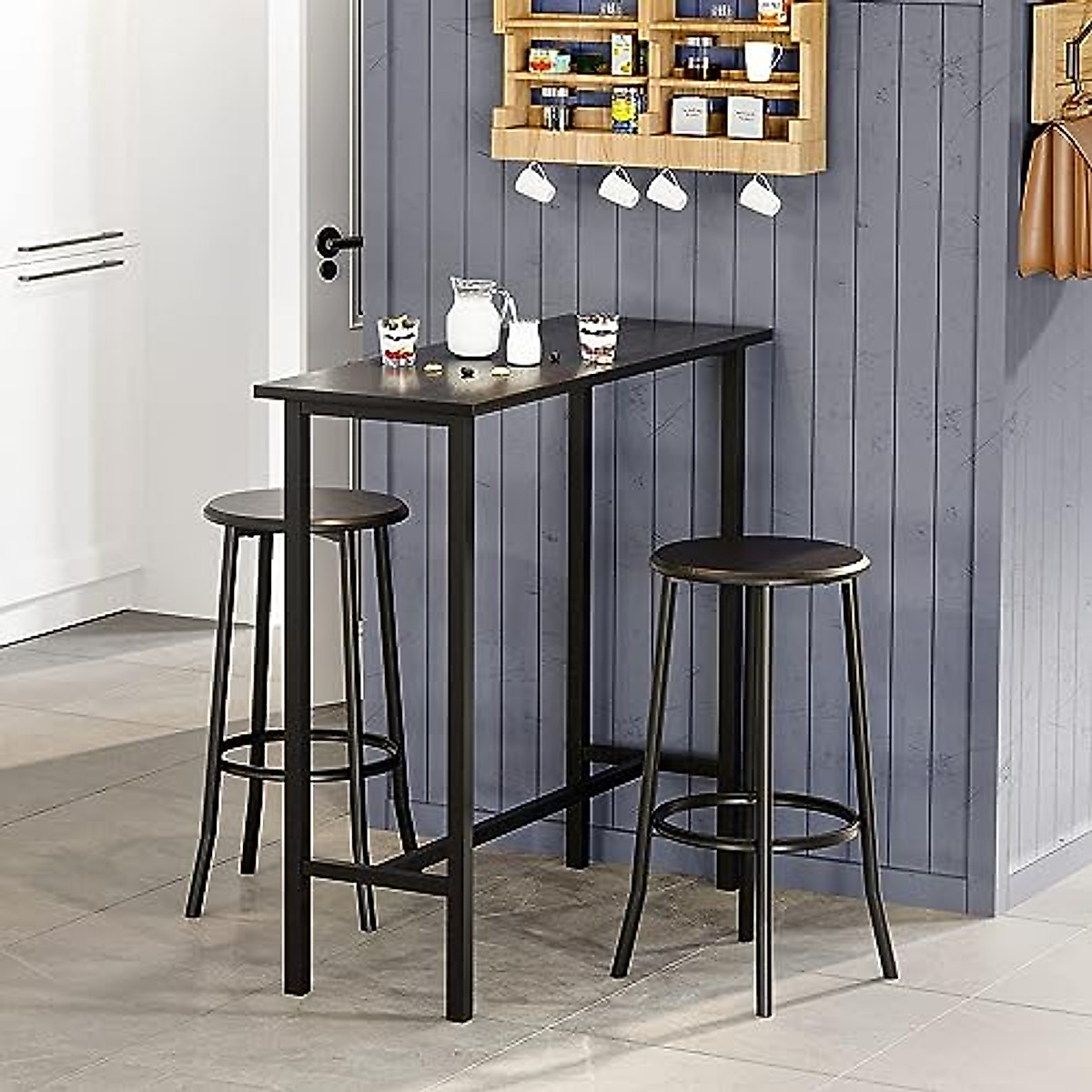 GAOMON Square Bar Table Chair Set for Kitchen Dining Coffee Party Room with 2 Chairs, Sturdy Metal Frame, Dining Table Set, Bar Table with 2 Bar Stools