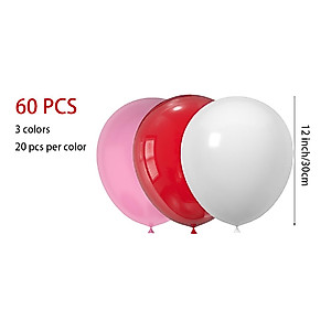 JODIDI 60 Pcs 12 Inch Latex Balloons in Red, Pink and White, Perfect for Valentine's Day, Christmas, Girl's Birthday, Graduation, Wedding and Baby Shower Party Balloons Decorations