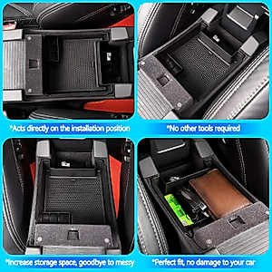 Black Armrest Storage Box Center Console Organizers Phone Tray with Mat and Logo Fit for Volvo S60 S60L V60 XC60 2009-2017