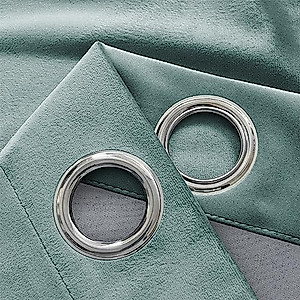 IOFRYION 100% Blackout Curtains for Bedroom Thermal Room Darkening Curtains Velvet Curtain Panels with Grey Liner Privacy Grommet Window Drapes for Living Room 2 Panels Set, 52×96 Inch, Sage Green