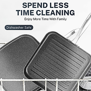 Granitestone 2 Pack Nonstick 10.5” Grill Pan + Flat Griddle Pan for Stove Top with 3x Coated Surface Perfect for Eggs Pancakes Steaks and More, Stove Top Griddle for Gas Grill, Oven Safe, PFOA Free