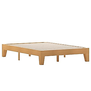 Flash Furniture Evelyn Wooden Platform Bed - Natural Pine Finish - Full - Wooden Slat Support - No Box Spring Required - Easy Assembly
