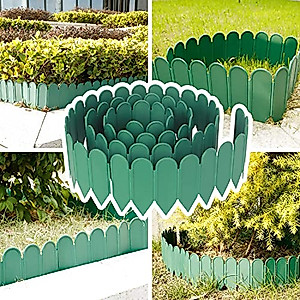 Worth Garden 10 Feet Landscape Edging - Flexible Green Outdoor Decorative Plastic Border Edging Short Mini Fence 6'' H x 10' L - Edge for Lawn Yard