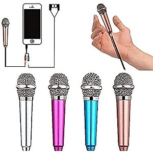 Mini Microphone,Singing Mic Equipment,Beautiful Vocal Quality,Mini Type Space Saving,Metal Frothing Process,3.5mm Audio Connector,Suitable for Laptop, iPhone, Android Phone (Golden)Auxiliary