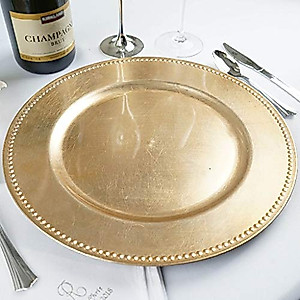 Tiger Chef Round Charger Plates Gold Beaded Dinner Chargers - 13-inch Wedding Charger Plates (48 Pack)