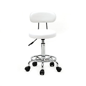 Henf Adjustable Rolling Stool Chair, Multi-Purpose Salon Massage Stool with Wheels and Small Back for Medical Salon Artist Tattoo Facial Manicure Dentist Clinic, White