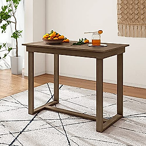 Knocbel Farmhouse 4-Person Counter Height Rectangular Dining Table, Wooden Kitchen Dining Room Small Space Furniture, Distressed Finish (Brown)