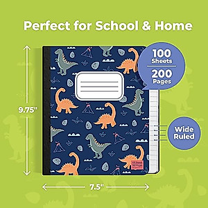 ScribbleMate Cute Composition Notebook Wide Ruled, Set of 3 Composition Notebpooks for Kids, Wide Ruled Composition Notebook for Boys and Girls. 100 pages 200 sheets. 9.75” x 7.5”