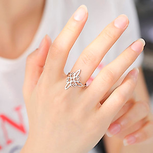 UNIFT Witches Knot Ring For Women Stainless Steel Geometric Style Elegante Chic Irish Celtic Knot Adjustable Ring Witchcraft Amulet Jewelry (Silver)