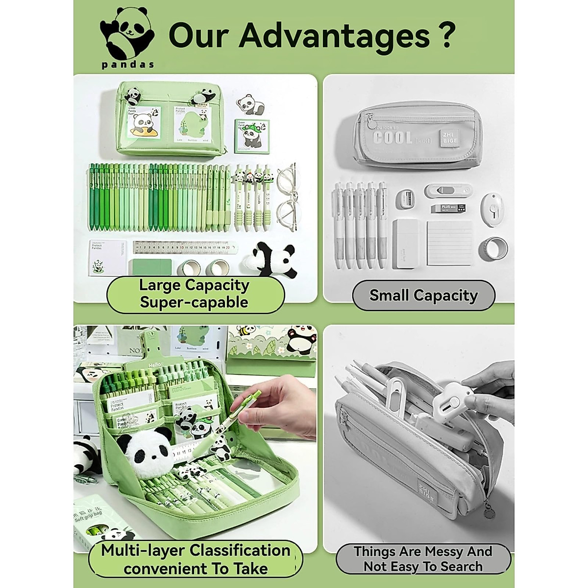 SIORTIO Pencil Pouch Multi-Layer Large Capacity 12 Compartment Organizer + 4 Pens & Clip (Blue)