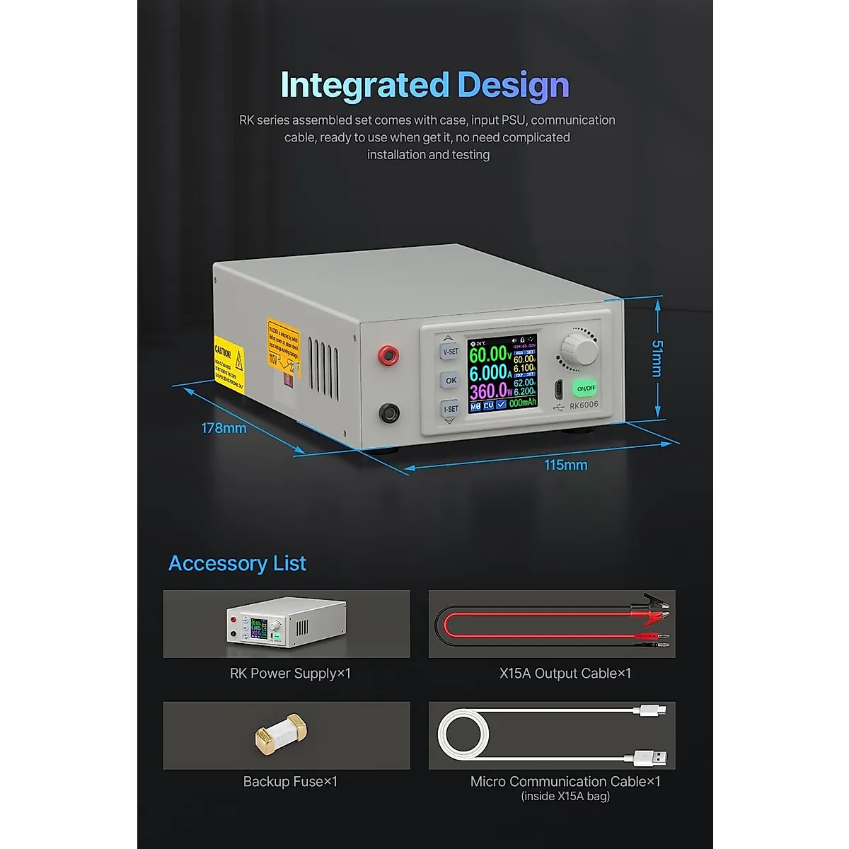 Digital Control RK6006-C 60V 6A 4 Digit Adjustable AC to DC Lab Bench Power Supply Regulator 360W