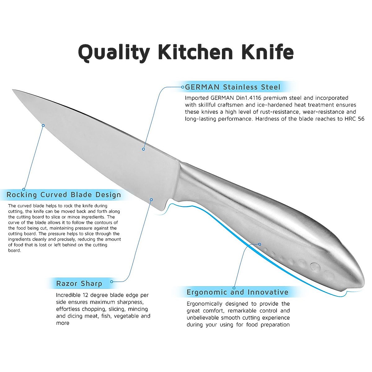 WELLSTAR Chef Knife, 6 Inch Kitchen Chef’s Knife Sharp High Carbon Stainless Steel Cooking Knife for Meat Sushi Vegetable Fruit Cutting Slicing Dicing, Useful Kitchen Gadget