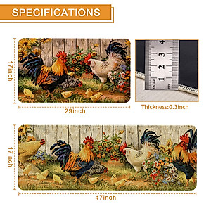 Farmhouse Kitchen Rugs and Mats Set of 2, Farm Rooster Kitchen Rug Non-Slip Washable Floor Mat for Kitchen Home Decor - 17x29 and 17x47 Inch