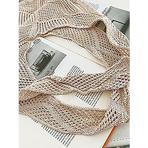 Verdusa Women's Knit Tote Bag Shoulder Handbags Summer Shopping Bags Beige one-size