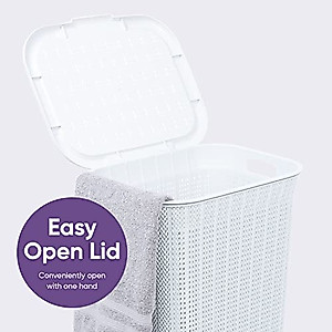 Wicker Laundry Hamper With Lid 50 Liter - White Laundry Basket 1.40 Bushel Durable Bin With Cutout Handles - Easy Storage Dirty Cloths in Washroom Bathroom, Or Bedroom. By Superio
