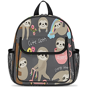 Kids Backpack Cute Animal Bookbag Toddler Backpack Funny Sloth Preschool Bag with Adjustable Chest Strap for Boys Girls