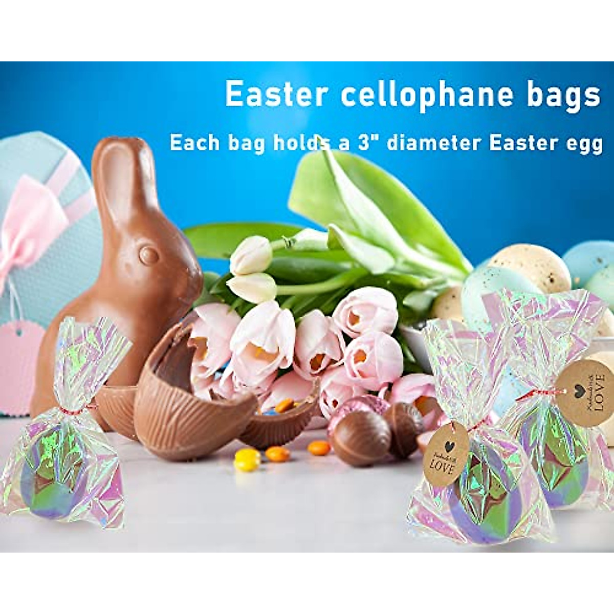 Zulihoia Christmas 100 PCS Cellophane Treat Bags, 4" x 6" Cookie Candy Popcorn Bags, Clear Small Gift Bags, Decorative Party Favor Bags