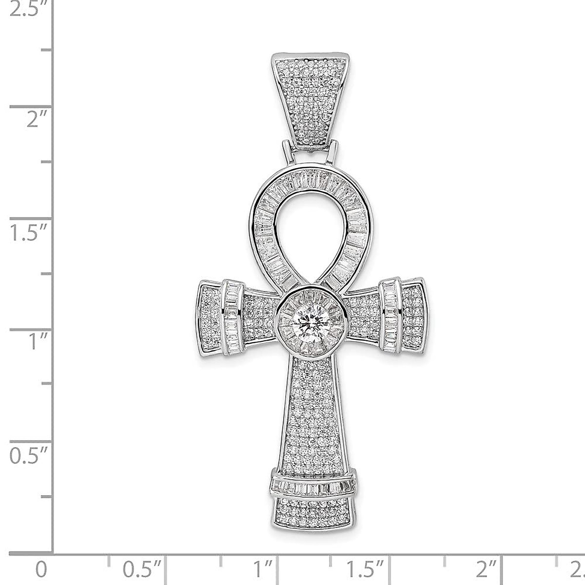 Auriga Fine Jewelry 925 Sterling Silver Rhodium-plated Cubic Zirconia Ankh Cross Pendant Fine Jewelry for Women (L-54.13 mm, W-26.4 mm)