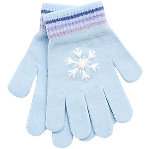 Disney Girls’ Winter Set: Ear Flap Beanie Hat, Gloves or Mittens: Elsa, Anna, Princess (Age: 2-7), Size Age 4-7, Blue Glove