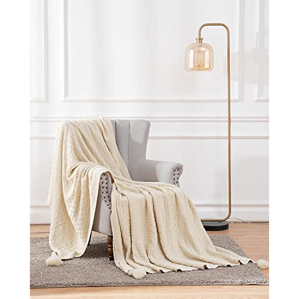 MsteaBenago Crochet Beige White Thick Knitted Blanket,100% Cotton Cable Knit Throw Blanket for Chair,Bed, Sofa & Living Room,Extra Cozy, Machine Washable, Home Decor,Weight:4.87lb.