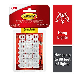 Command Small Decorating Clips, White, 40-Clips, 48-Strips, Decorate Damage-Free