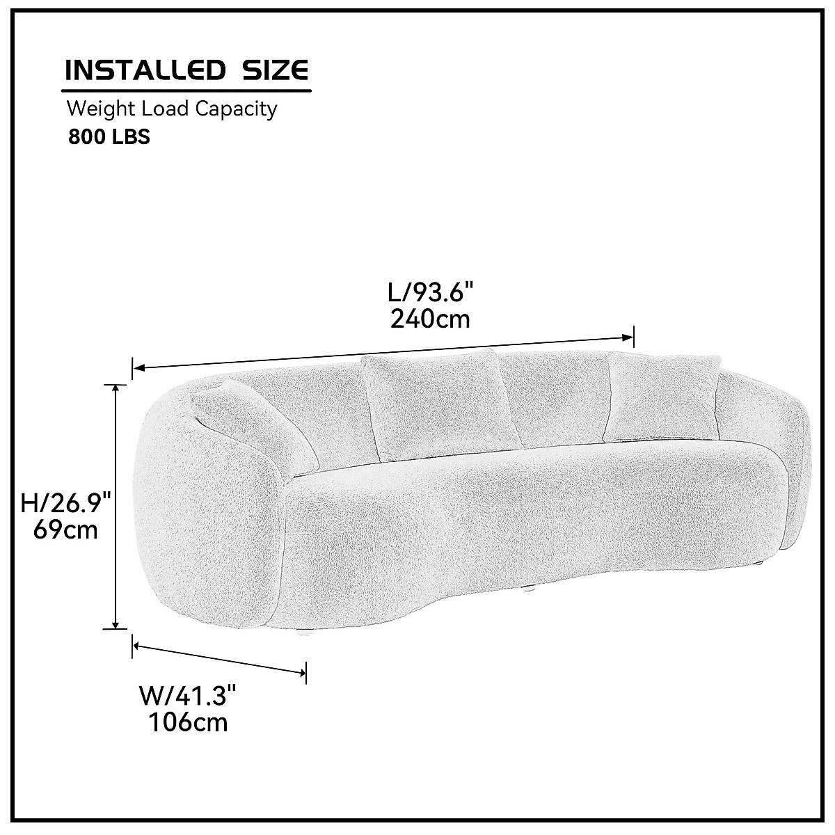 JUSTONE 94" Mid Century Modern Curved Living Room Sofa, 3-Seat Boucle Fabric Couch for Bedroom, Office, Apartment, Beige