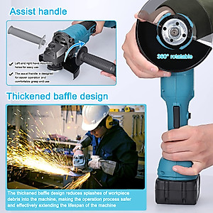 Cordless Angle Grinder, Weytoll 21V Brushless Cordless Grinder, Electric Grinding Wheels, Lithium Cutter Utility Power Tool 125mm M14 Angle Grinder With wrench, Assist Grip Handle and Baffle