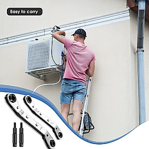 Zhehao Hvac Service Wrench Refrigeration Service Wrench Set, 3/8 to 1/4, 5/16 x 1/4, Ratchet Wrench Refrigeration Tool Set Air Conditioner Valve with Hexagon Bit Adapter Kit for Equipment Repair