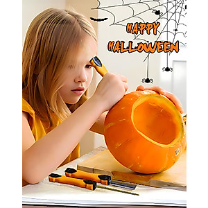 Pumpkin Carving Tools Kit, 7 Pcs Halloween Pumpkin Carving Kit Set with 12 Pcs Stickers, Professional Stainless Handle Tools with Carrying Case, Gift for Halloween Party Adults Kids