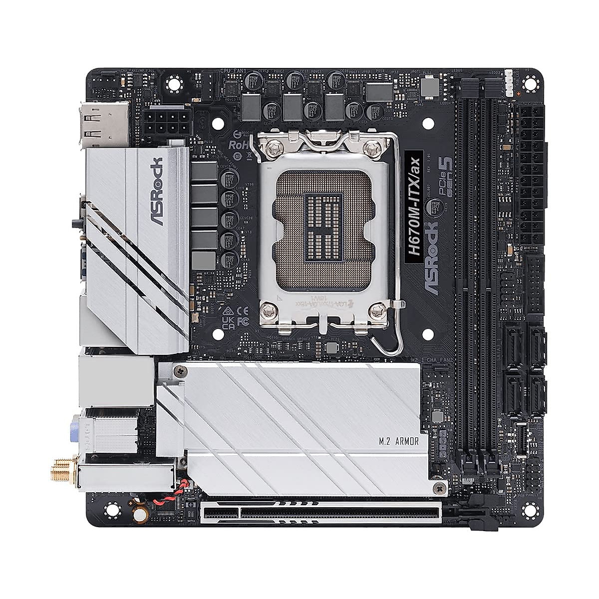 CUK ASRock H670M-ITX/ax Mini ITX Motherboard for 12th Gen Intel LGA 1700 CPUs at 125W PL1 with PCIe 5.0 x16 Graphics