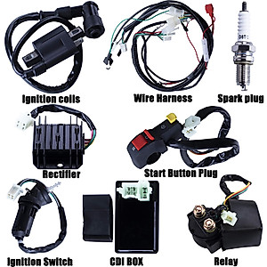 Complete Electrics Wiring Harness CDI Ignition Coil Solenoid Relay Spark Plug Kits for Chinese 4-Stroke ATV Quad Dirt Bike 150cc 200cc 250cc Go Kart by OTOHANS AUTOMOTIVE