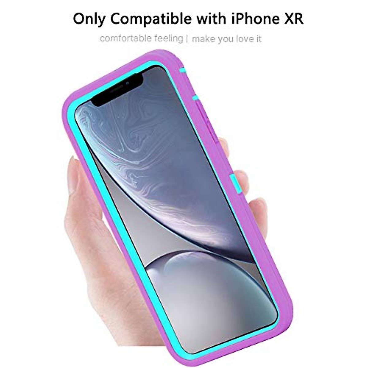 Stroson for iPhone XR Case with Built in Screen Protector Heavy Duty Shockproof Full Body 3 in 1 Rugged Bumper for Women Man Protective Cover Phone Case for iPhone XR 6.1” (Purple/Mint)