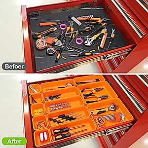 42 Pack Tool Box Organizer Tool Tray Dividers, Rolling Tool Chest Cart Cabinet Workbench Desk Drawer Organization and Storage for Hardware, Parts, Screws, Nuts, Small Tools Organization(Orange)