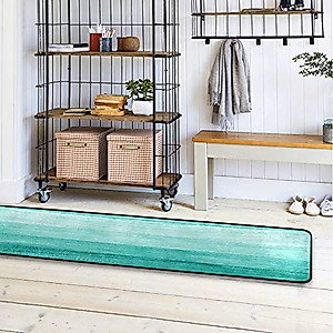 Teal Turquoise Green Wood Kitchen Rugs Non-Slip Soft Doormats Bath Carpet Floor Runner Area Rugs for Home Dining Living Room Bedroom 72" X 24"