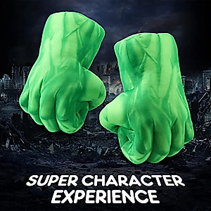 neexan Kids Superhero Costume Smash Hands, 1 Pair Soft Plush Incredible Boxing Gloves Boys, Girls, Toddler (Light Green)